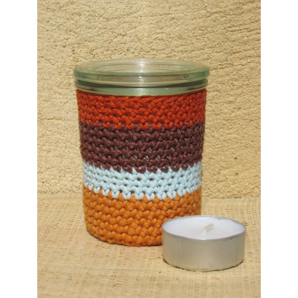 Photophore au crochet rayé pain d'épices chocolat ciel cognac