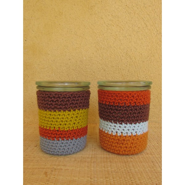 Photophore au crochet rayé pain d'épices chocolat ciel cognac