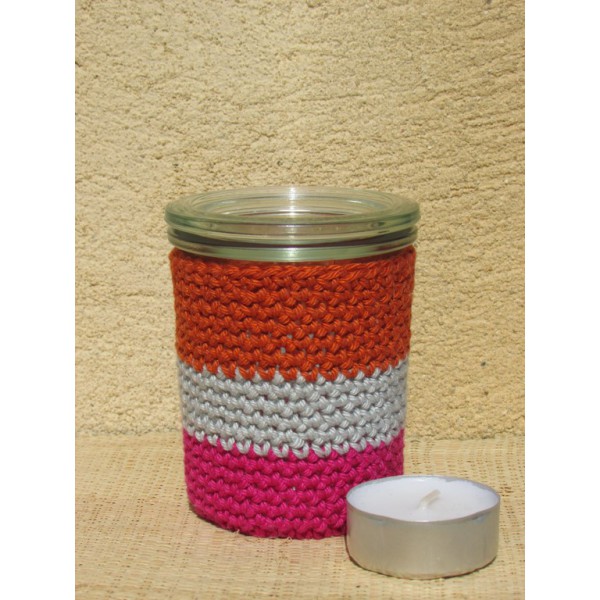 Photophore au crochet rayé pain d'épices gris perle fuschia