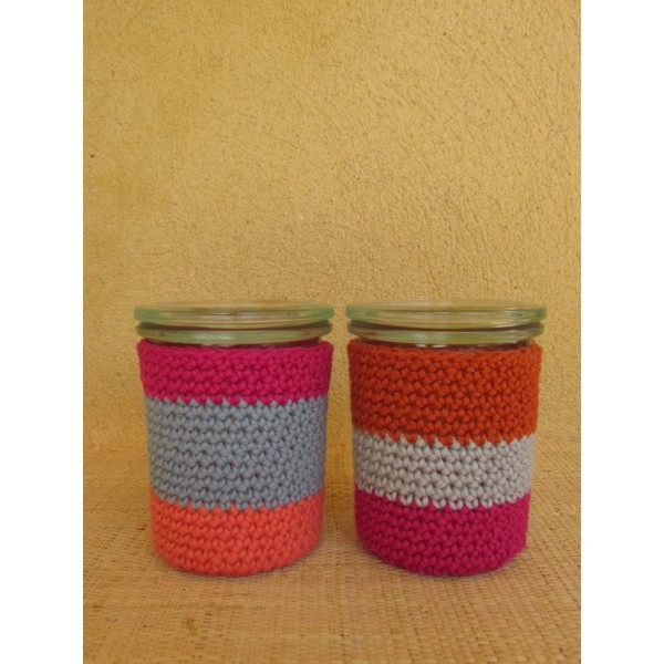 Photophore au crochet rayé pain d'épices gris perle fuschia