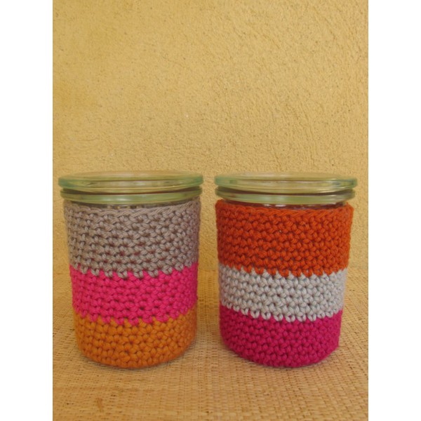 Photophore au crochet rayé pain d'épices gris perle fuschia